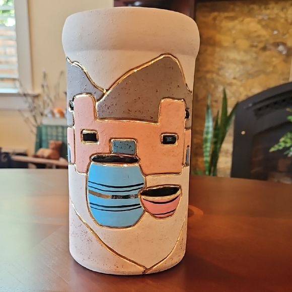 Art | Handcrafted Signed Southwestern Ceramic Vase With Enamel Accents ...